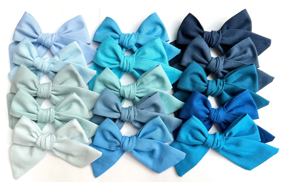 Blue Schoolgirl Bow | 15 Shades, Medium | Hand Tied Bow, Fabric Hair ...