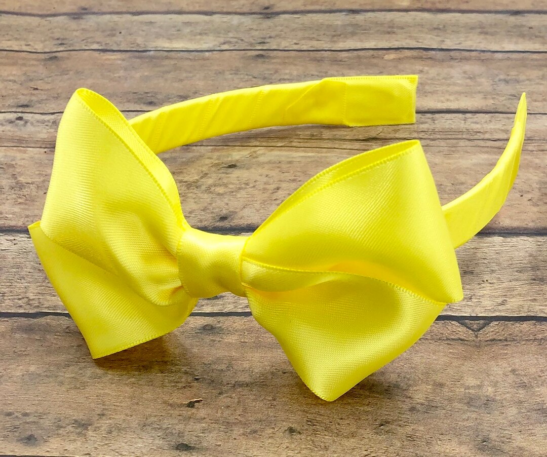 Light Yellow Satin Bow on Hard Headband, Lemon Yellow Bow, Ribbon ...