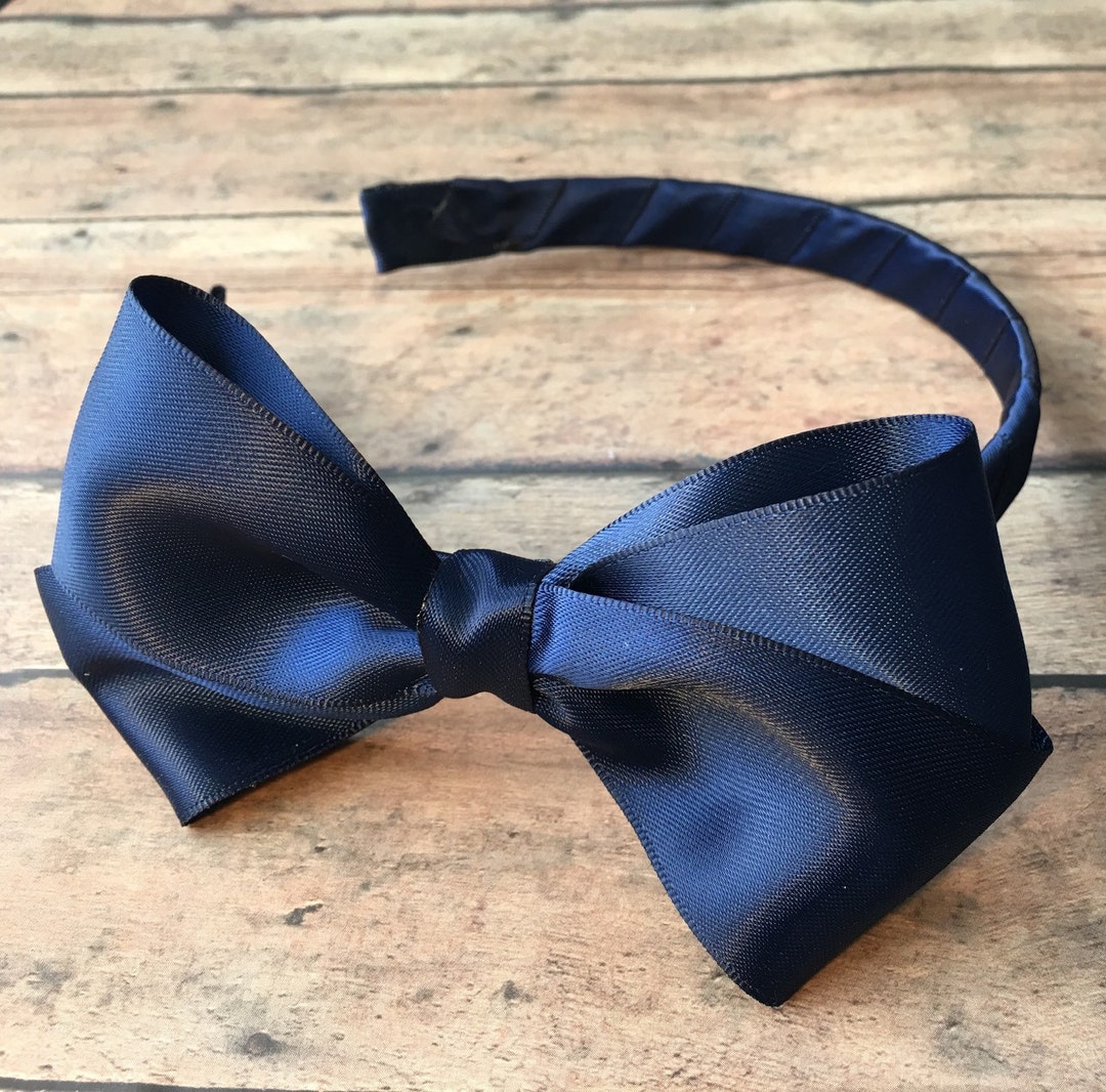 Navy Blue Satin Bow on Hard Headband, Large Navy Blue Bow, Ribbon ...