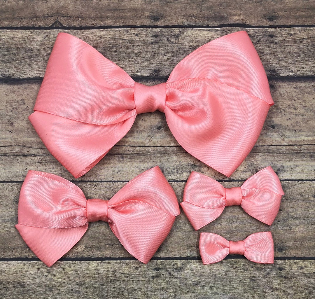 Coral Satin Bow, Large Coral Bow, Coral Hard Headband, Rose Pink Bow ...