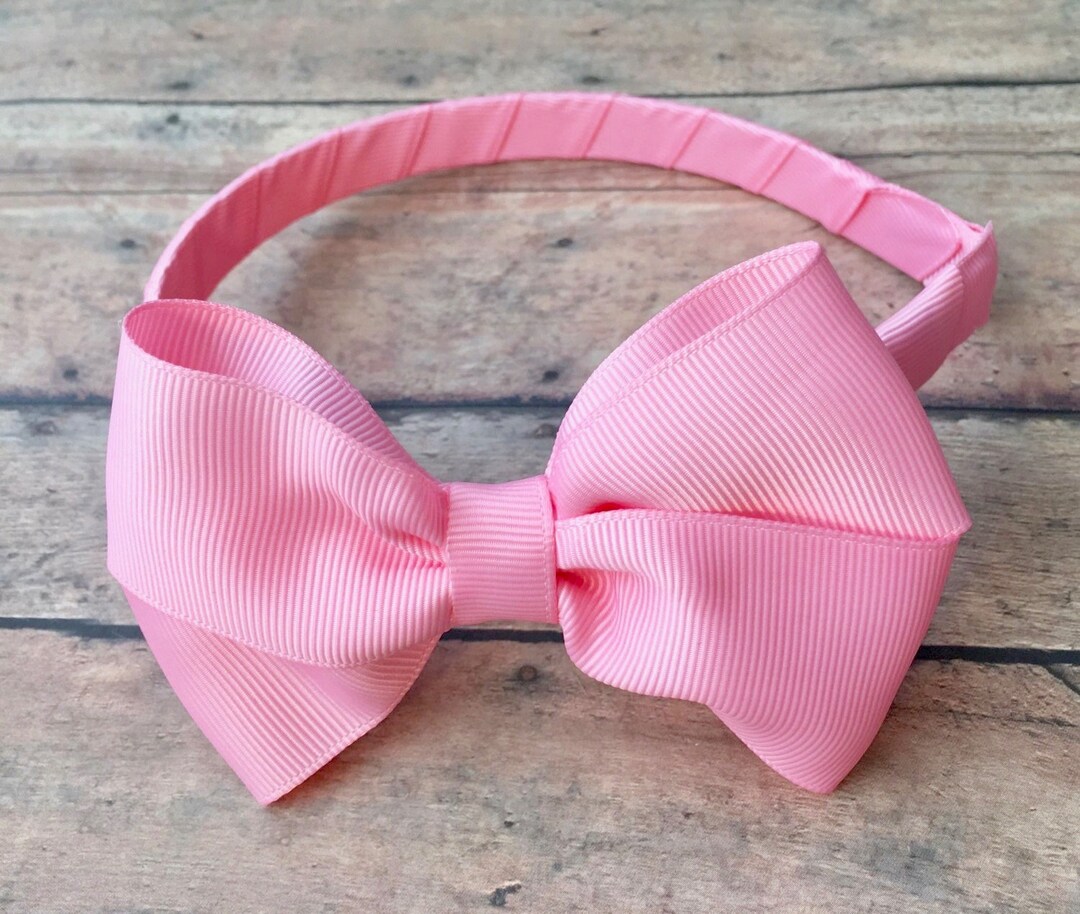 Pink Bow on Hard Headband, Solid Pink Headband, Large Pink Bow, Pink ...