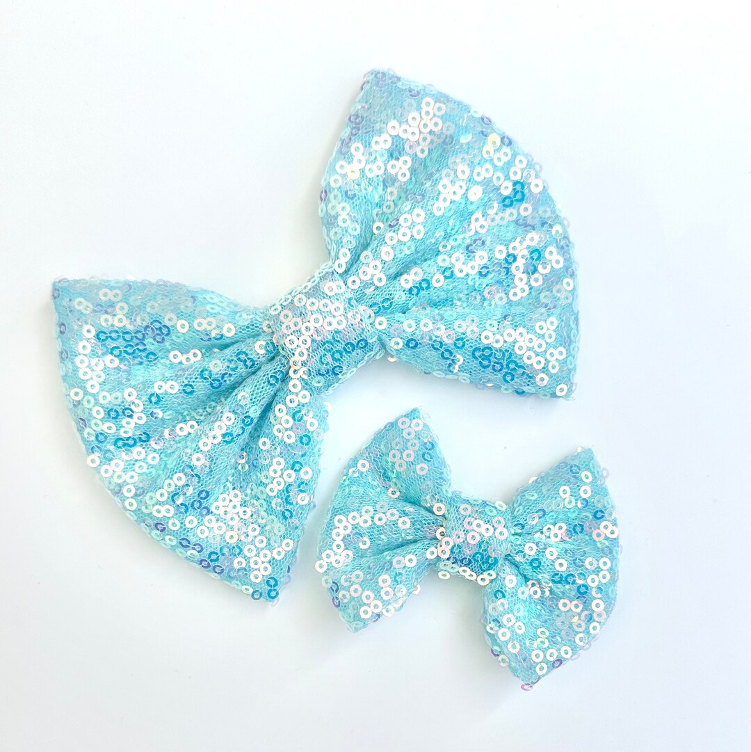 Princess Blue Sequin Bow, Sequin Hair Bow, Light Blue Sequin Bow, Blue ...