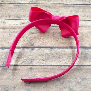 Hot Pink Bow on Hard Headband, Hot Pink Hair Bow, Solid Pink Bow, Pink ...