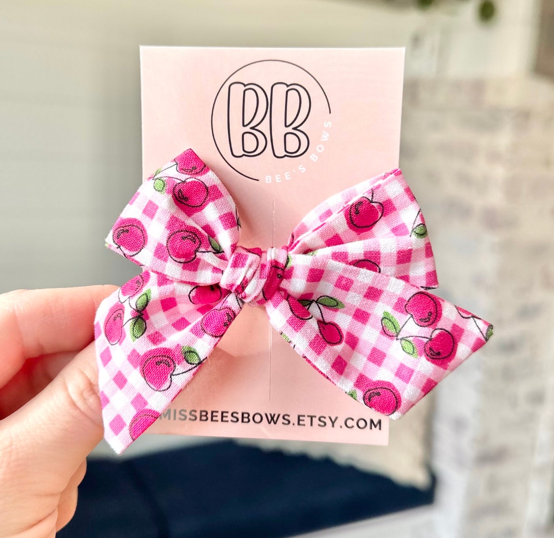 Cherry Gingham Bow | 20 Styles | Hot Pink Fruit Print Bow, Schoolgirl ...
