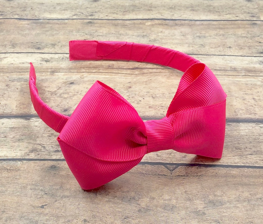 Hot Pink Bow on Hard Headband, Hot Pink Hair Bow, Solid Pink Bow, Pink ...