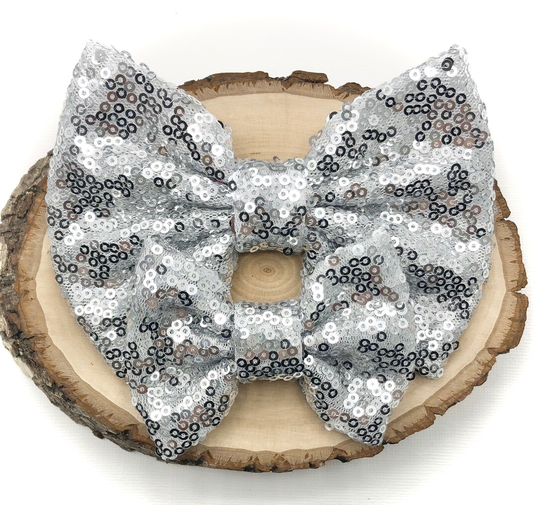Silver Sequin Bow, Sequin Hair Bow, Silver Hair Bow, Sequin Hair Bow ...