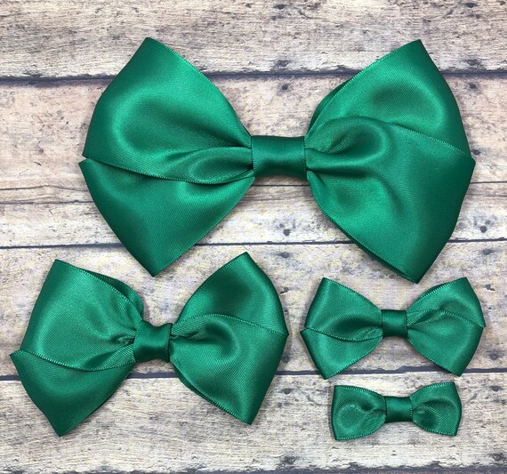 Forest Green Satin Bow Large Green Hair Bow Small Green Bow | Etsy