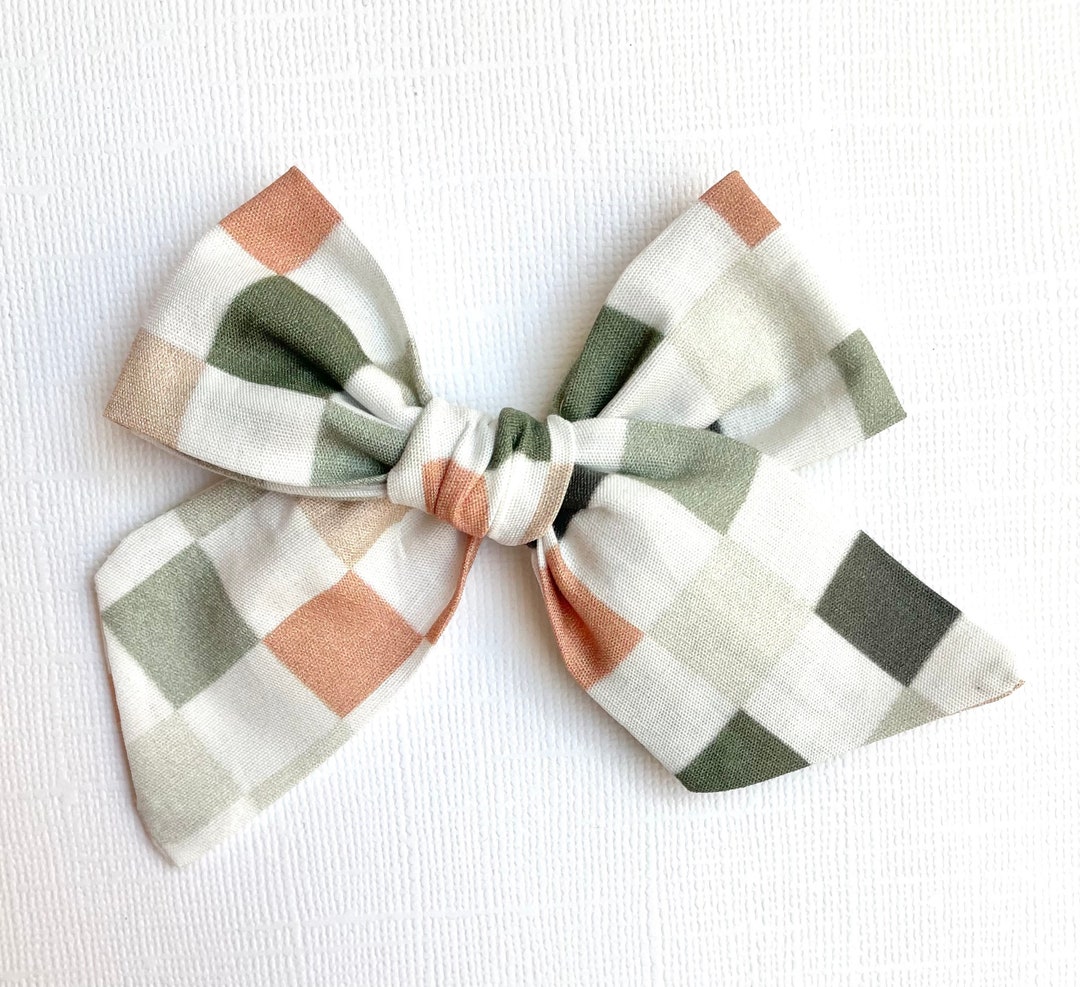 Sage Checker Bow | 20 Styles | Sienna Green, Schoolgirl Bow, Pigtail ...