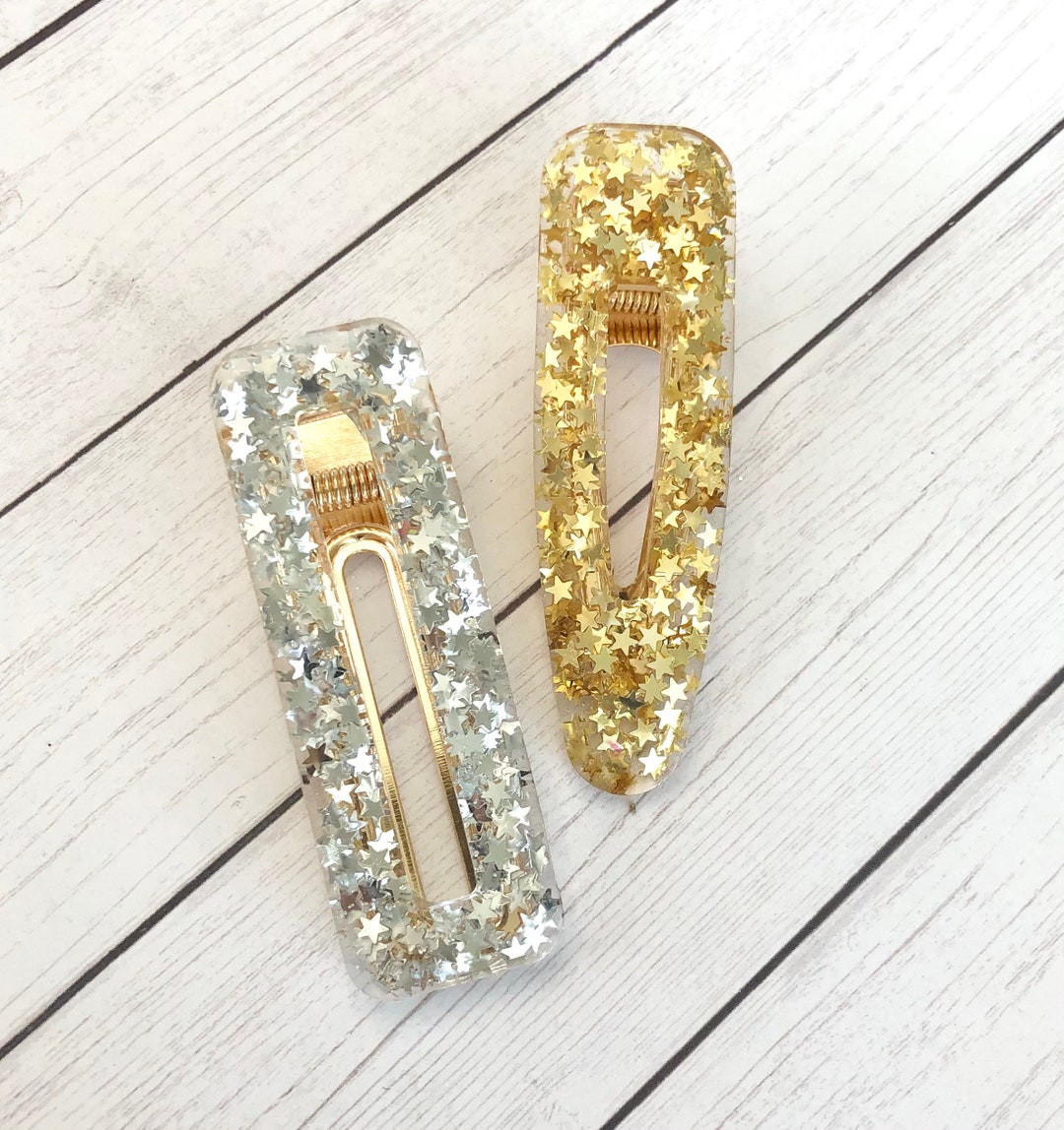 Star Glitter Acrylic Clip, You Choose 1! | 6 Shapes | Gold or Silver ...