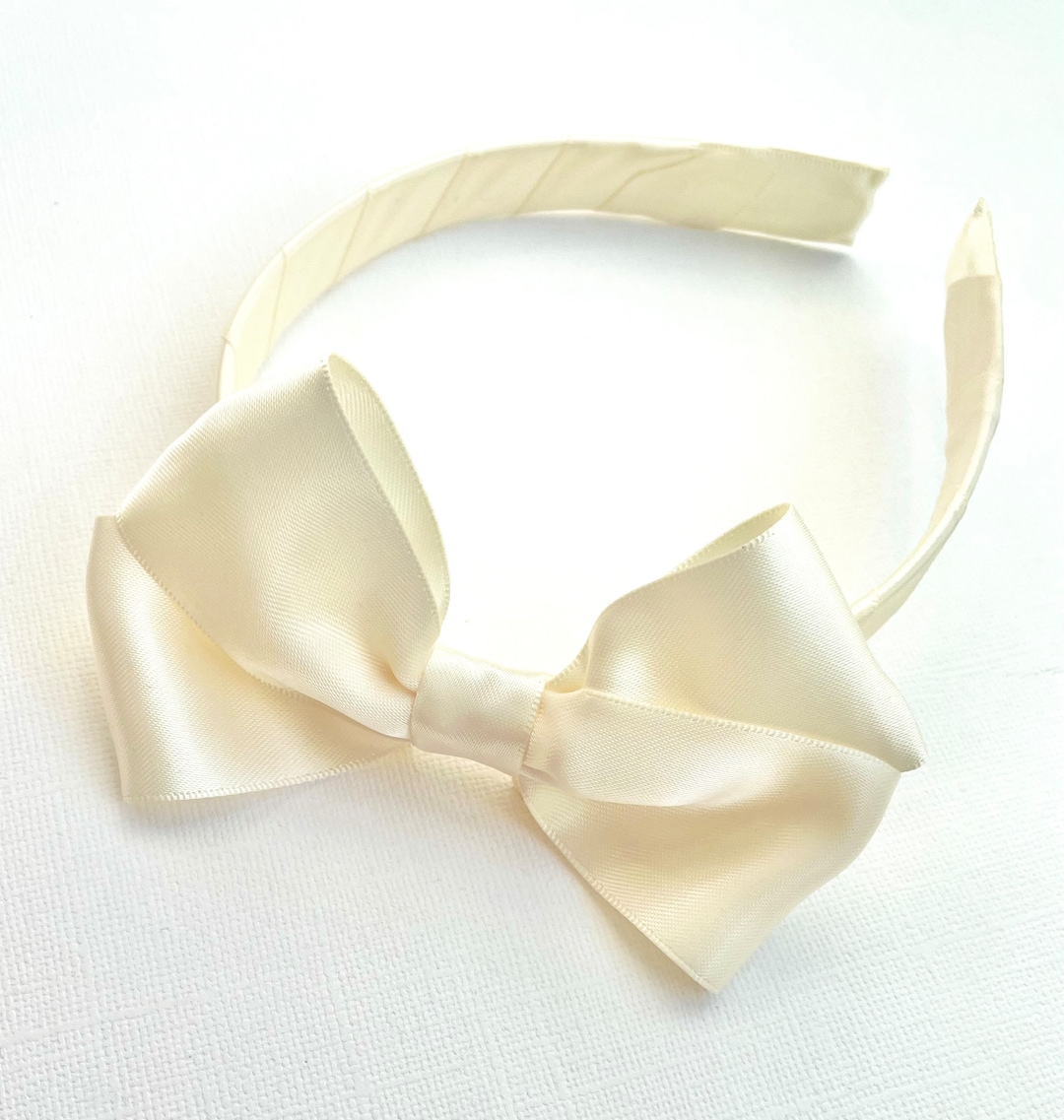 Ivory Satin Bow on Hard Headband, Large Ivory Bow, Ribbon Wrapped ...