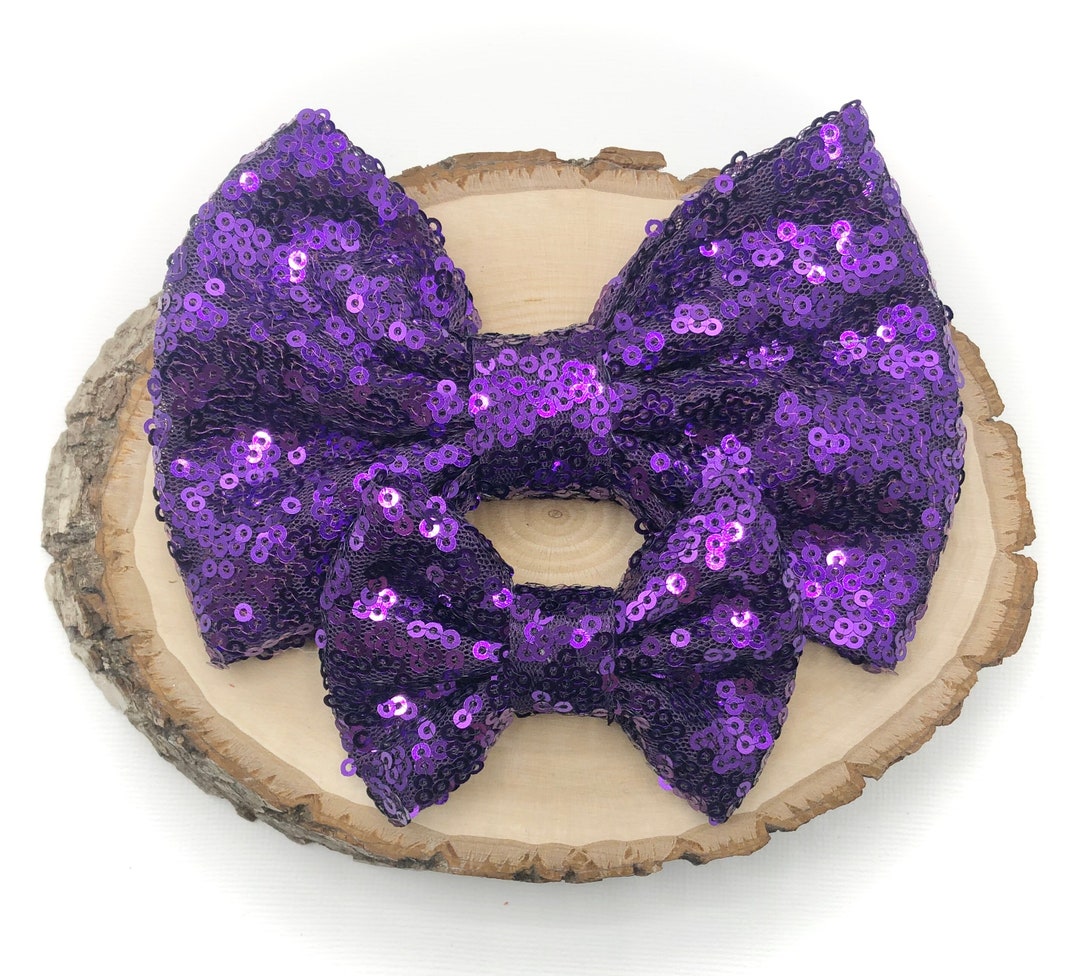Purple Sequin Bow, Sequin Hair Bow, Purple Hair Bow, Purple Sequin Bow ...