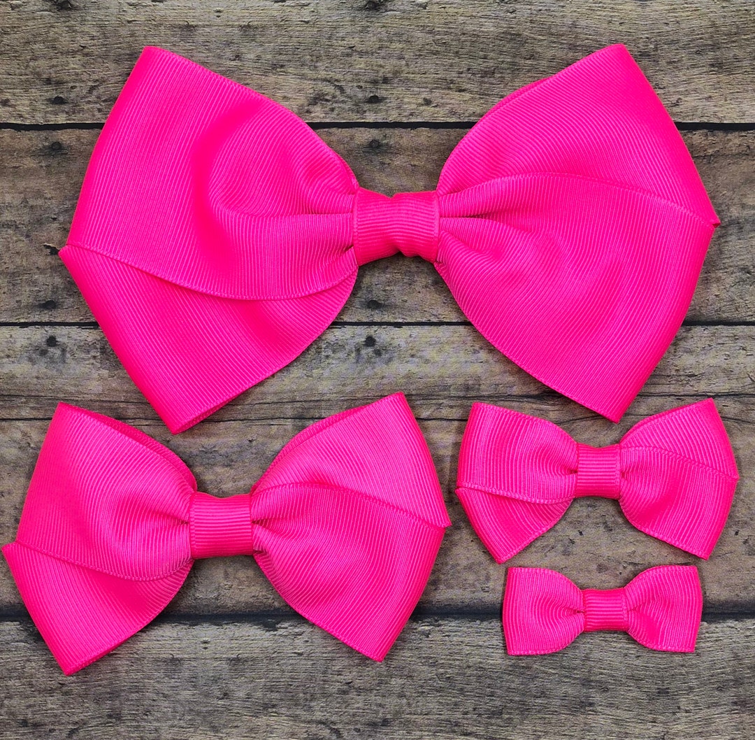 Neon Pink Hair Bow, Pink Hard Headband, Pink Bow, Bright Pink Bow ...