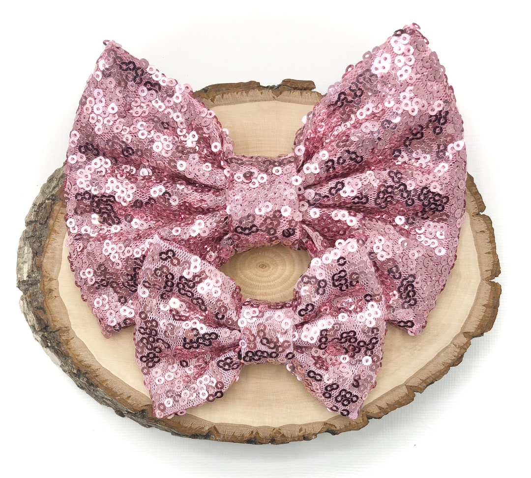 Pink Sequin Bow, Light Pink Hair Bow, Sequin Hair Bow, Pink Sequin Bow ...