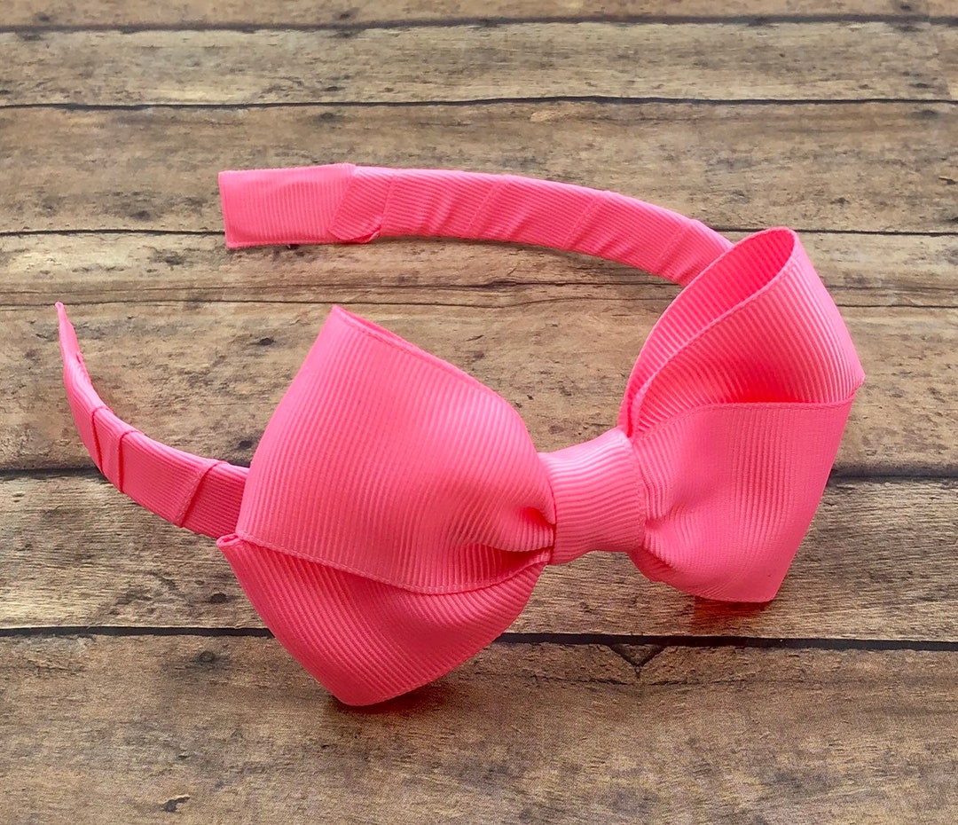 Pink Sorbet Bow on Hard Headband, Pink Headband, Pink Hair Bow, Solid ...