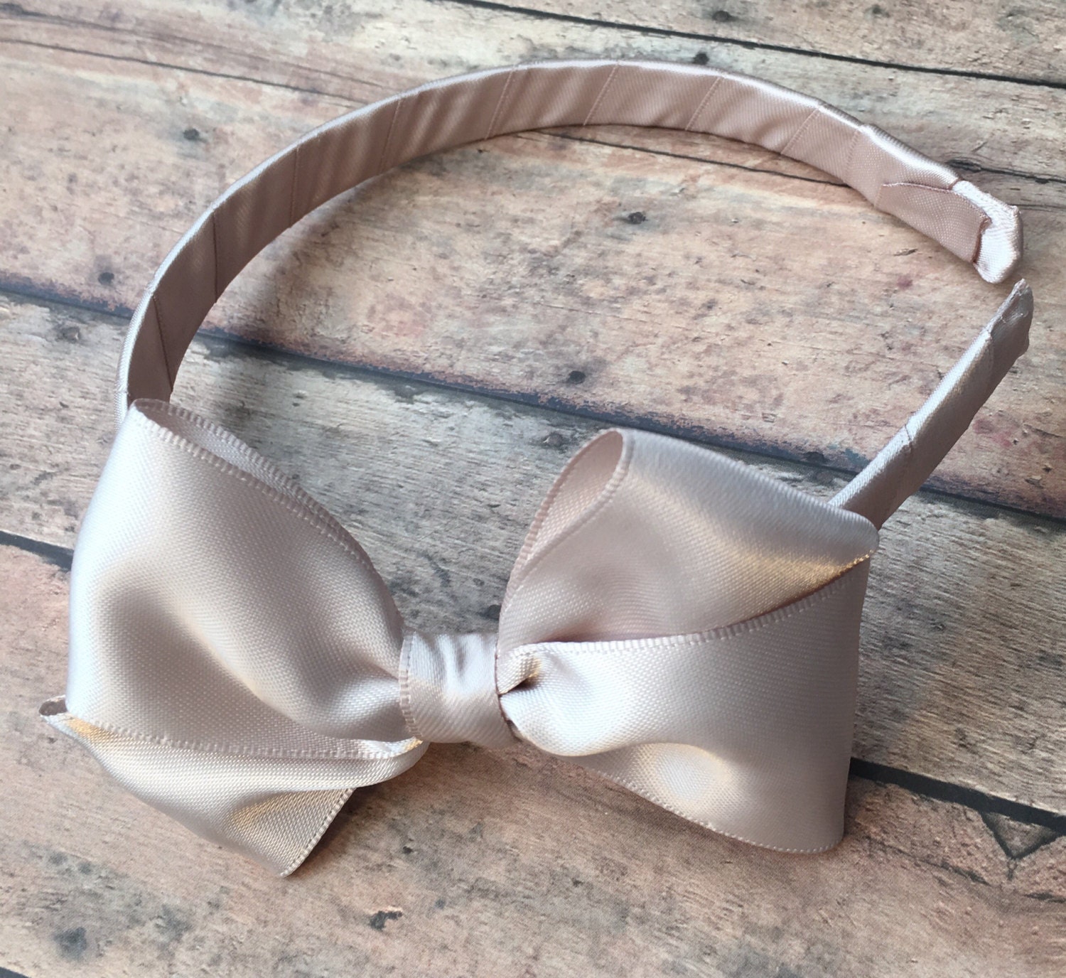 Tan Satin Bow on Hard Headband Large Tan Bow Ribbon Wrapped - Etsy