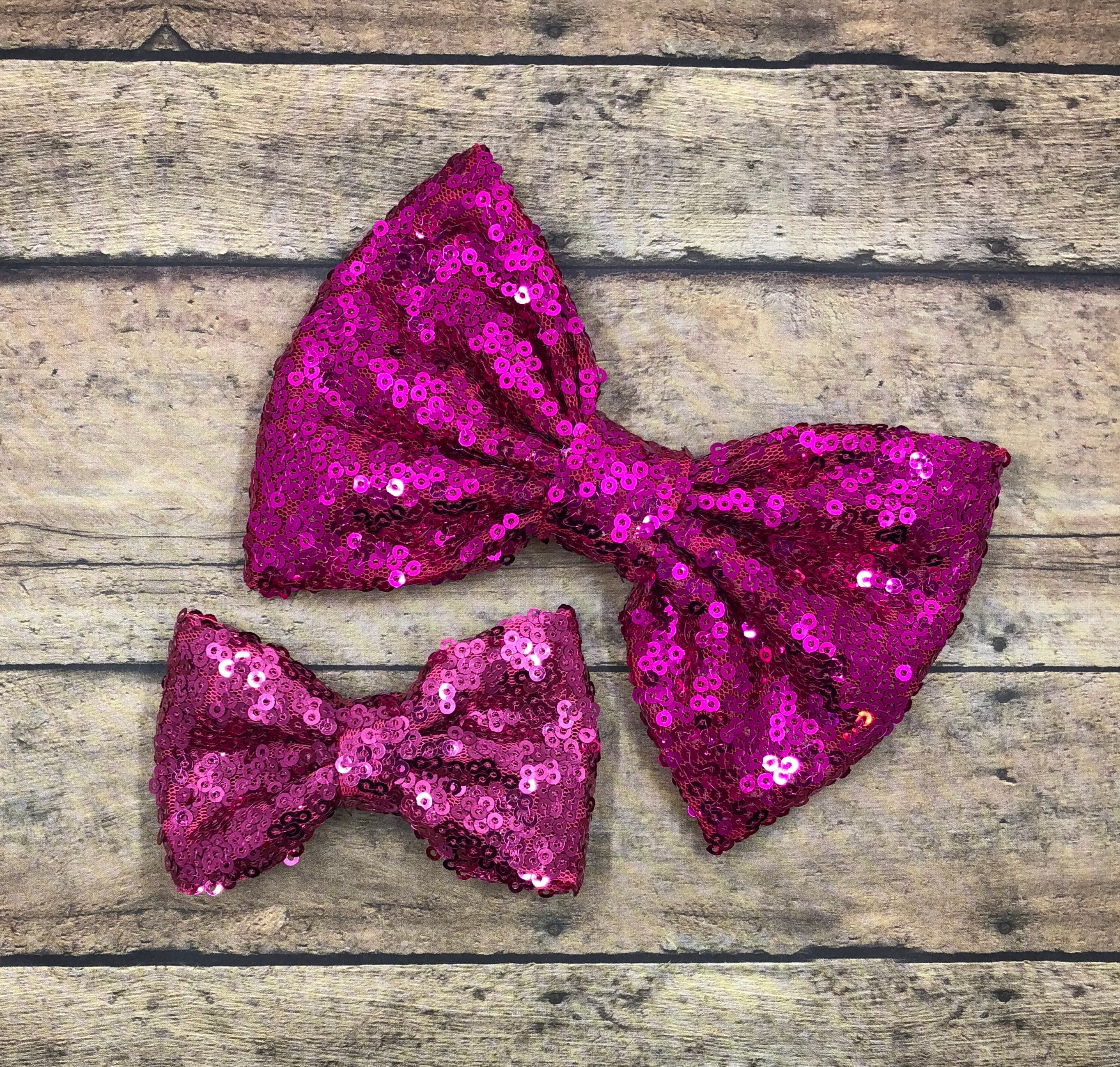 Hot Pink Sequin Bow Sequin Hair Bow Pink Hair Bow Pink | Etsy