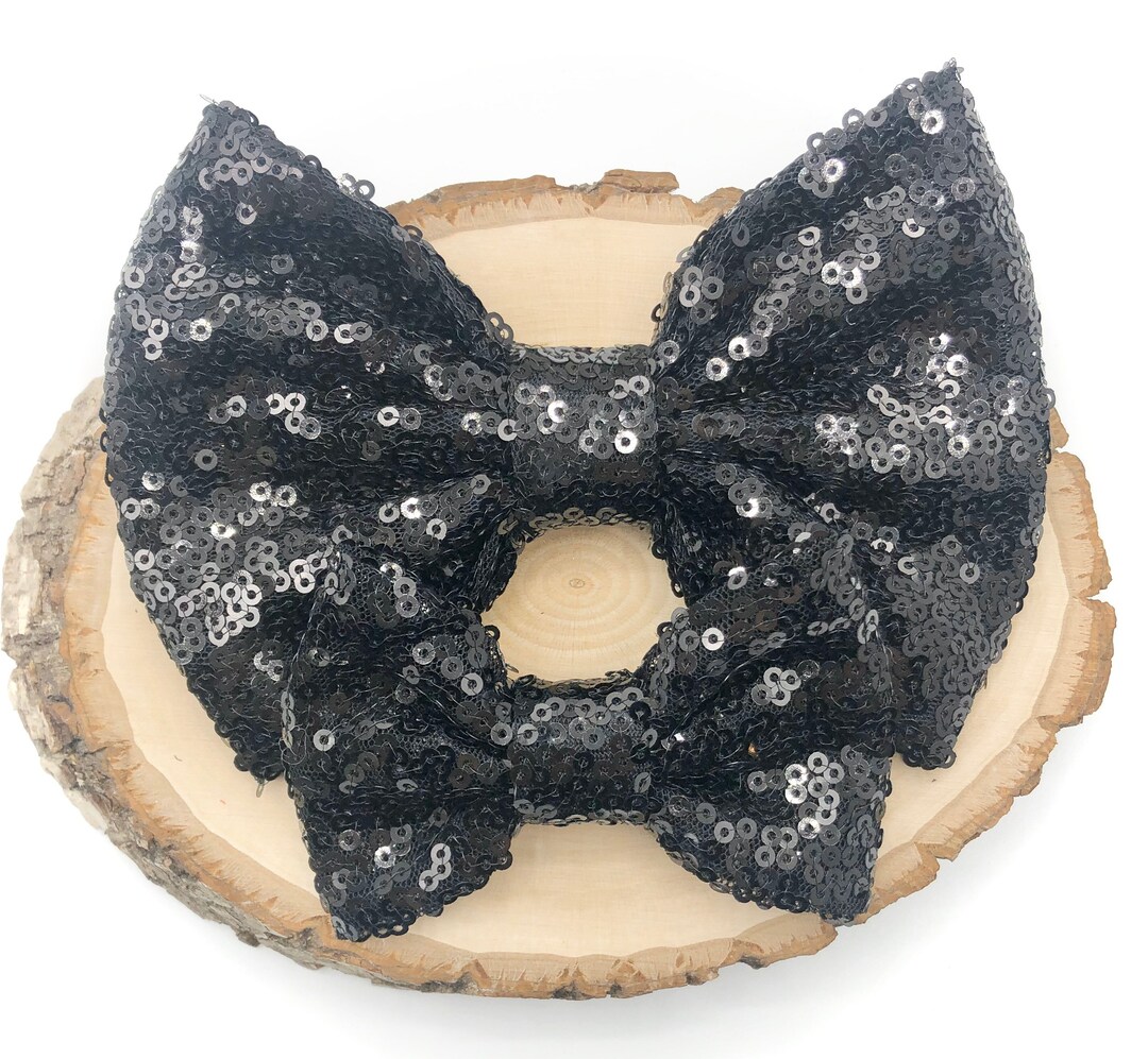 Black Sequin Bow, Sequin Hair Bow, Black Hair Bow, Black Sequin Bow ...