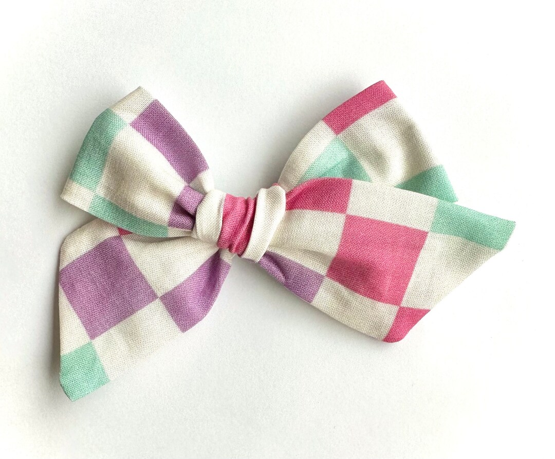 Purple Teal Checker Bow | 20 Styles | Hot Pink Schoolgirl Bow, Pigtail ...