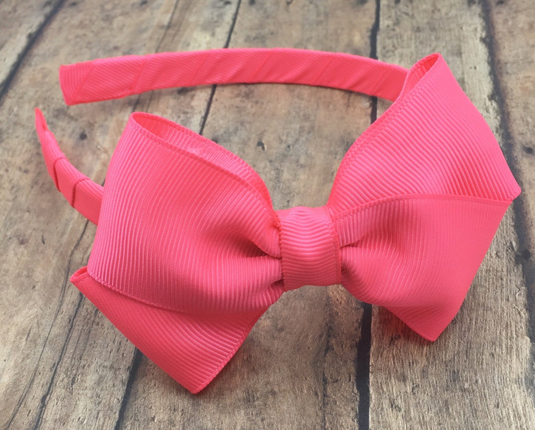 Passion Fruit Bow on Hard Headband, Solid Pink Bow, Pink Headband ...