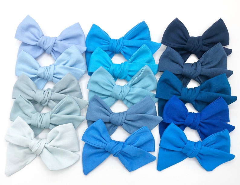 Blue Schoolgirl Bow 15 Shades Medium Hand Tied Bow | Etsy