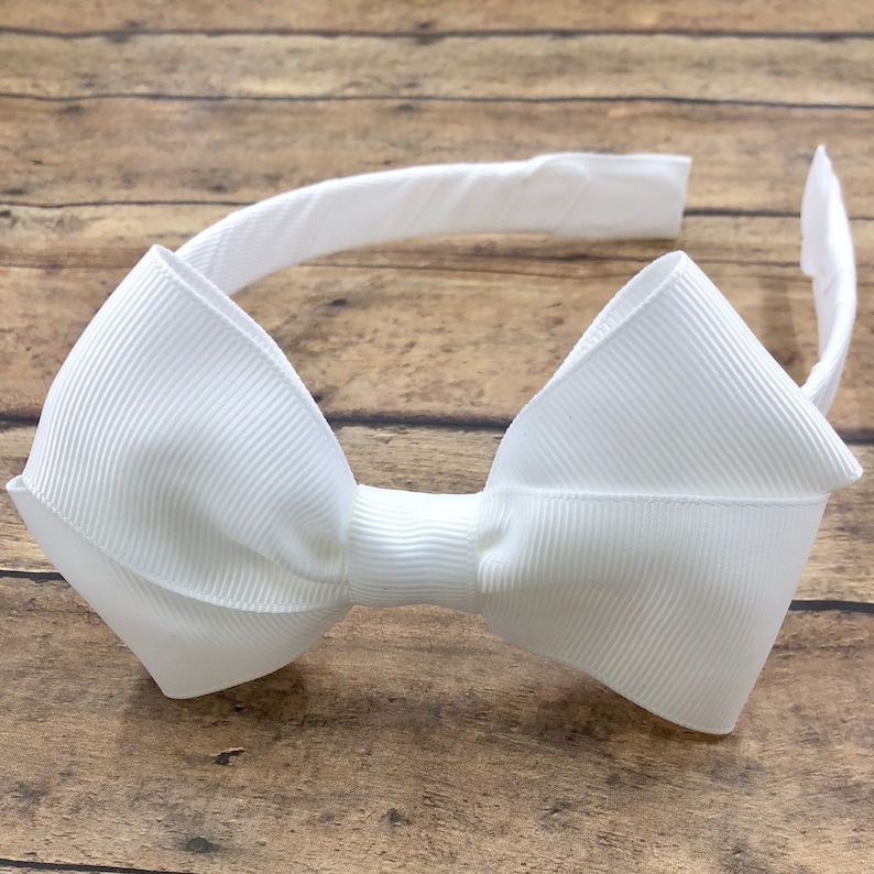 White Bow on Hard Headband Solid White Headband White Hair | Etsy