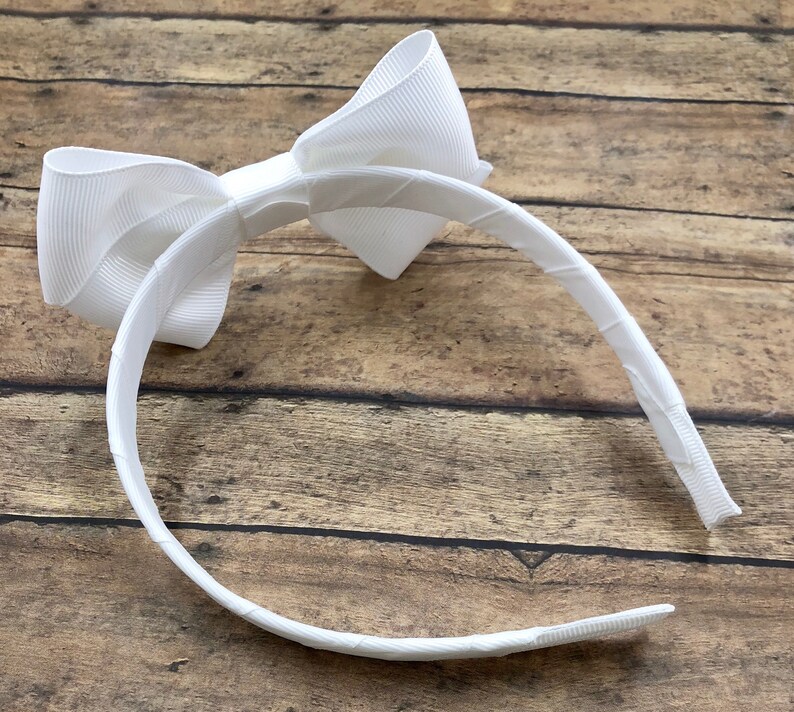 White Bow on Hard Headband Solid White Headband White Hair | Etsy