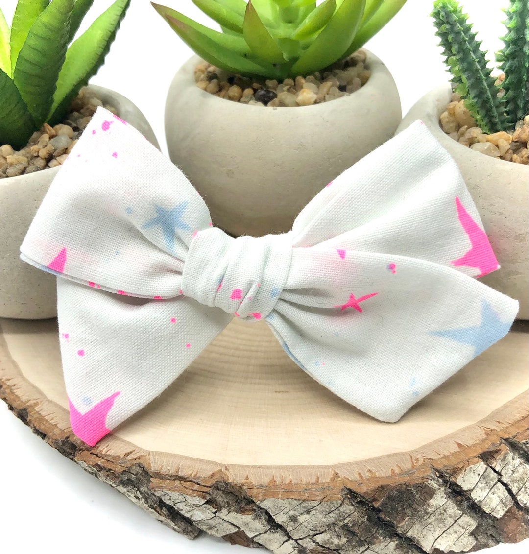 Neon Pink Star Bow | 20 Styles | Black and White Star Bow, Schoolgirl ...