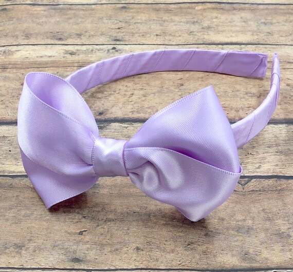 Lavender Satin Bow on Hard Headband Large Purple Bow Ribbon | Etsy