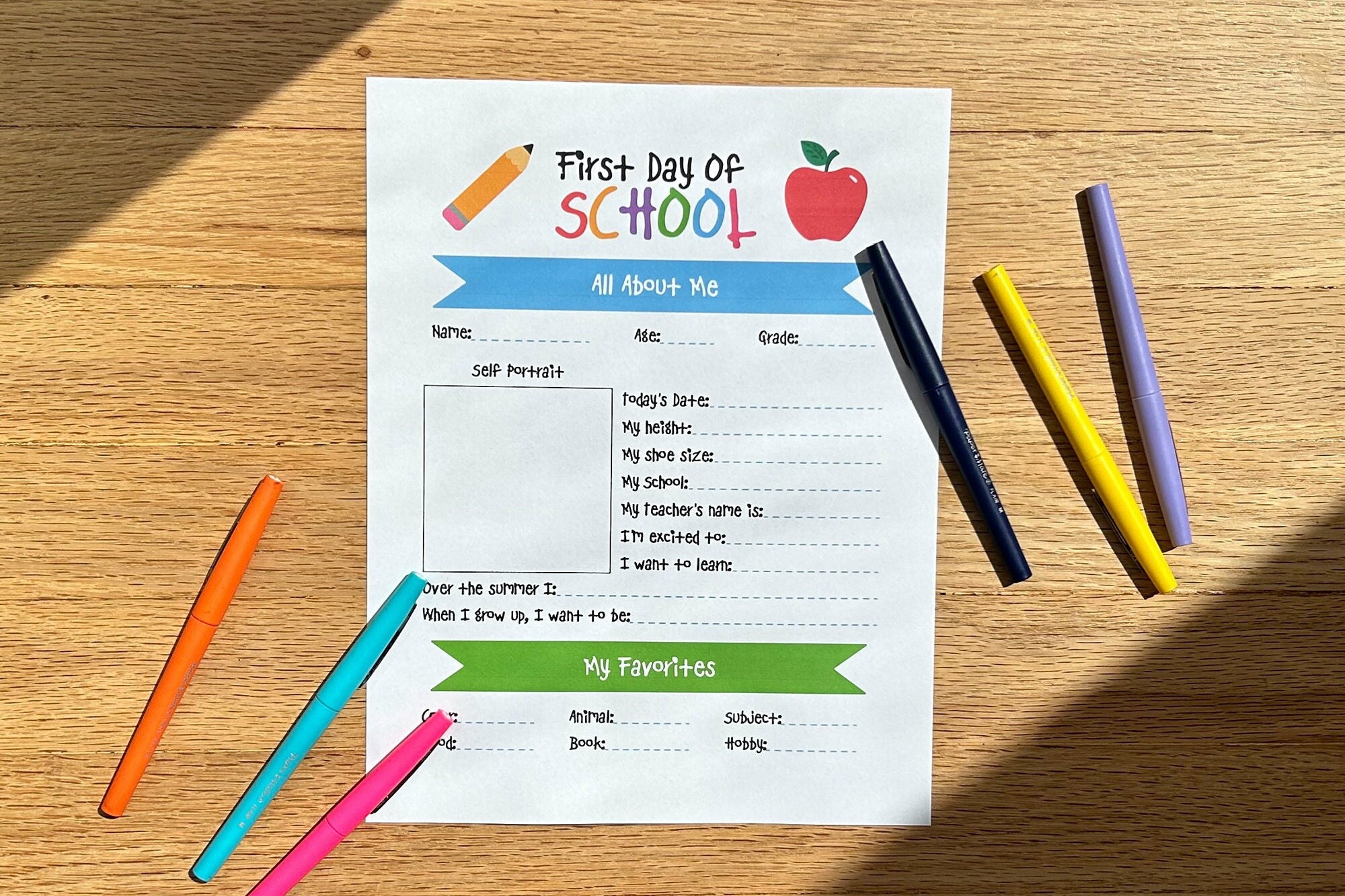 Back to School Printable, Back to School Questionnaire, School ...