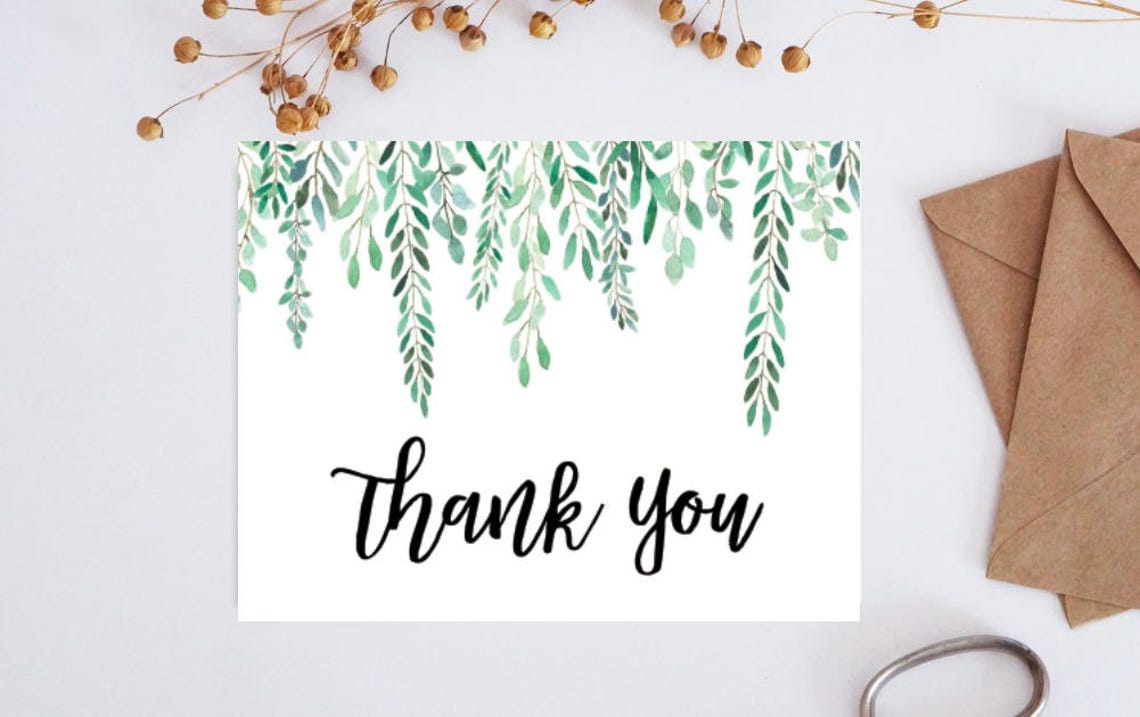 Printable Thank You Card Calligraphy Card Instant Download - Etsy