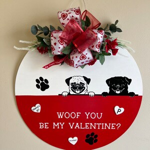 Dog Valentine Door Hanger, Valentine Door Hanger, Pug Valentine Door ...