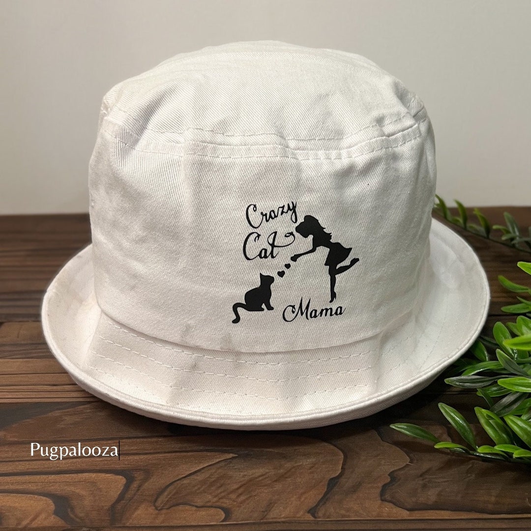 Crazy Cat Lady Bucket Hat, Cat Hat, White Cotton Cat Bucket Hat, Cat ...