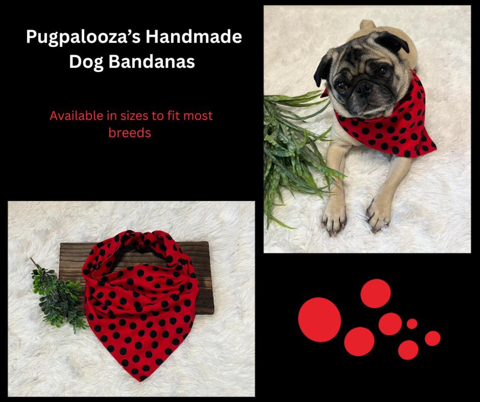 Red and Black Polka Dotted Bandana, Polka Dotted Dog Bandana, Pet Gift ...