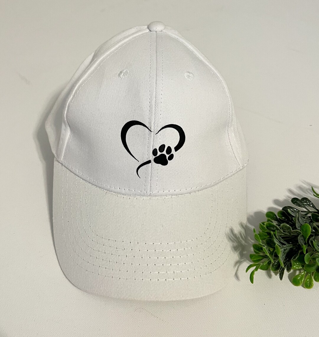 Heart With Footprint Hat, Dog Hat, White Cotton Pet Hat, Dog Mom Hat ...