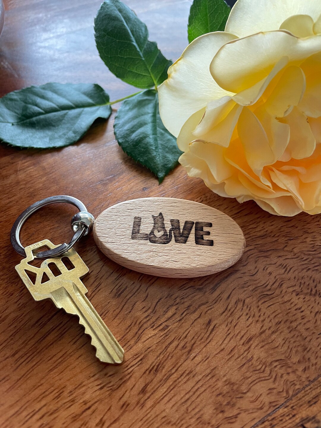 Love My Cat Keyring, Love My Cat Keychain, Cat Wood Keyring, Pet Gift ...