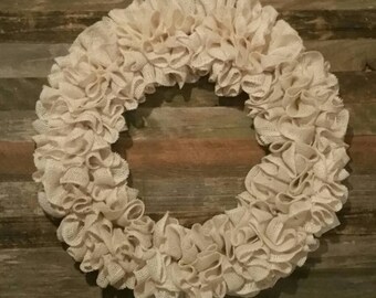 Beautiful plain blue green burlap ruffle wreath Ready to add | Etsy