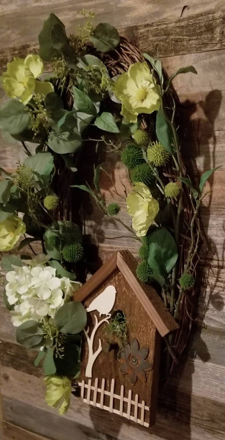 Beautiful Floral Birdhouse Wreath Spring Wreath Summer | Etsy