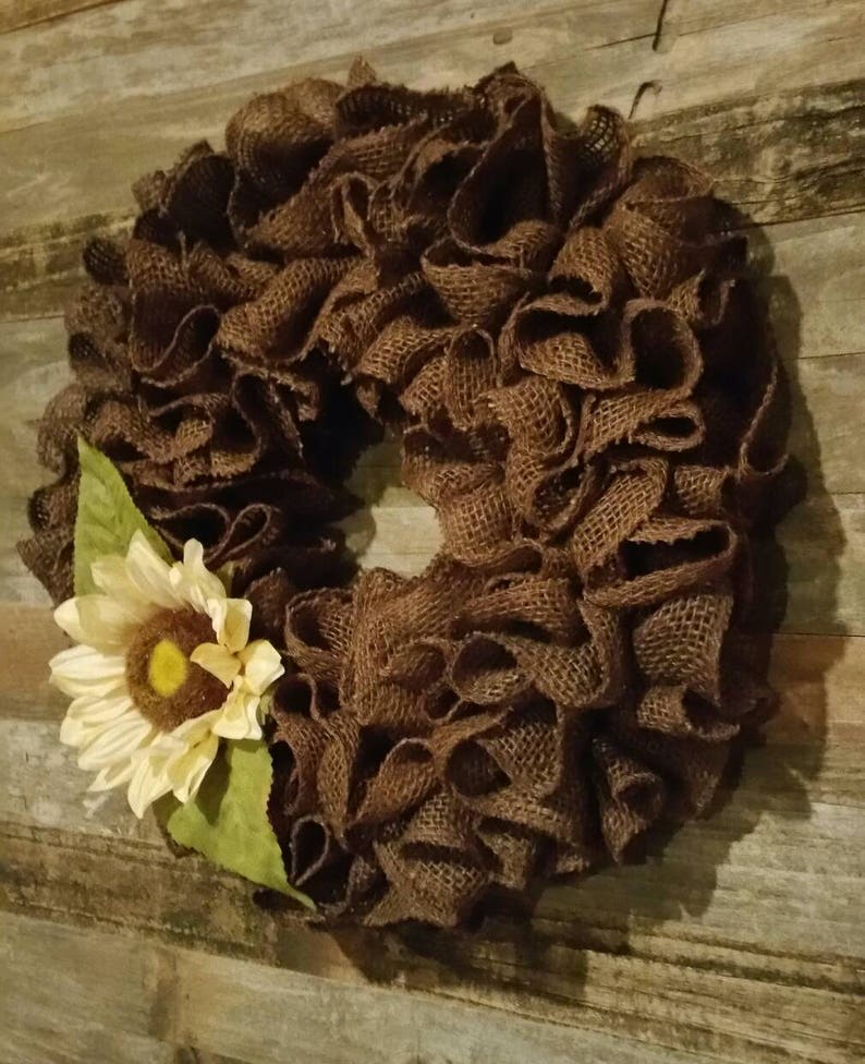 Gorgeous fall chocolate brown burlap ruffle wreath with | Etsy