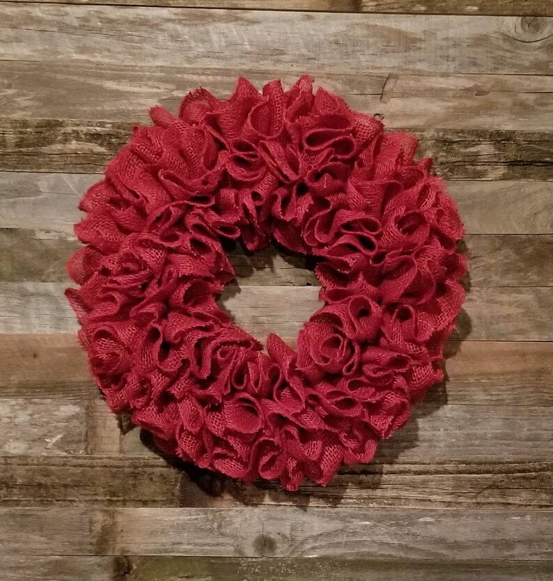 Plain Red Burlap Ruffle Wreath Ready for Your Finishing Touches or Just ...