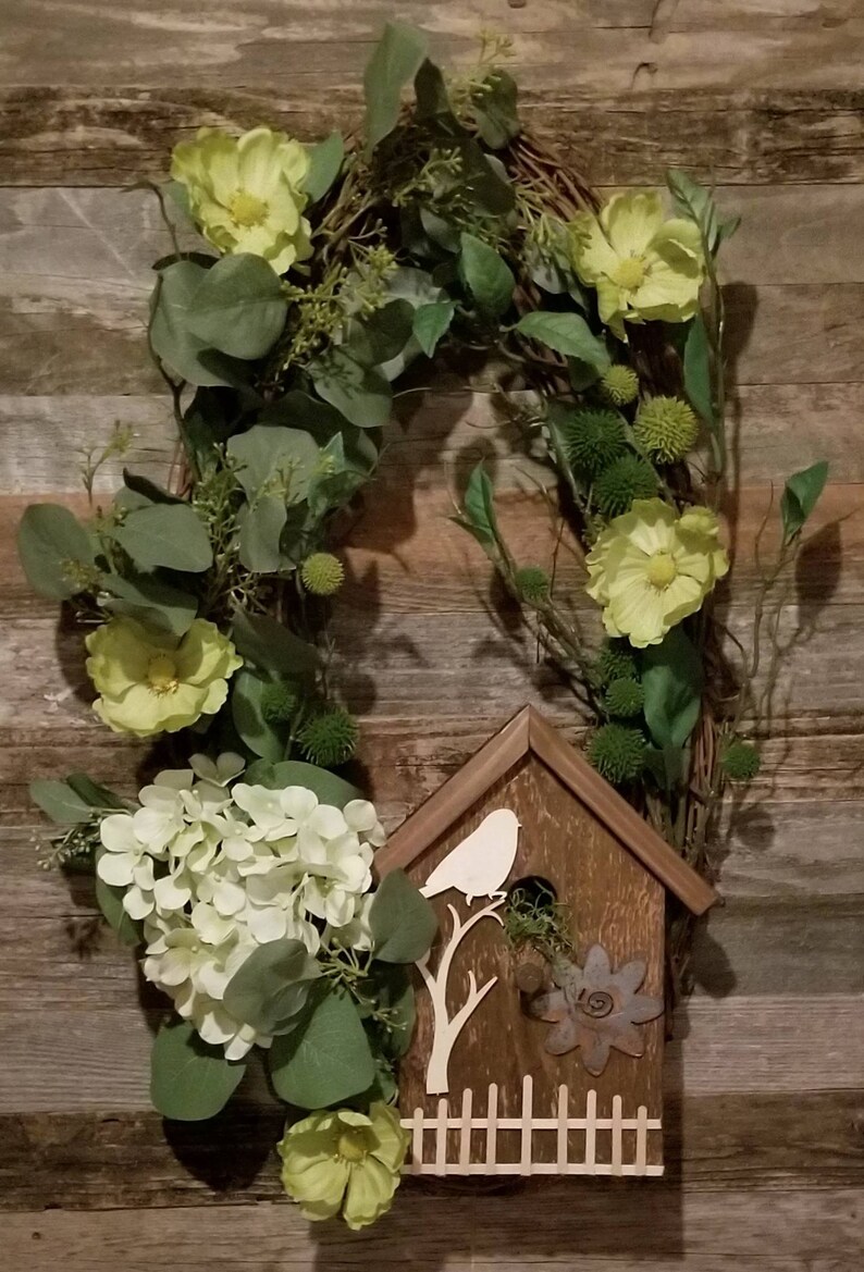 Beautiful Floral Birdhouse Wreath Spring Wreath Summer - Etsy