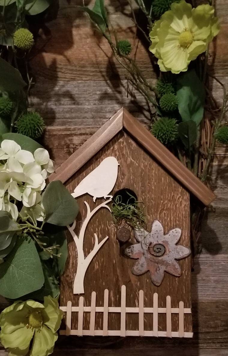 Beautiful floral birdhouse wreath Spring wreath summer | Etsy