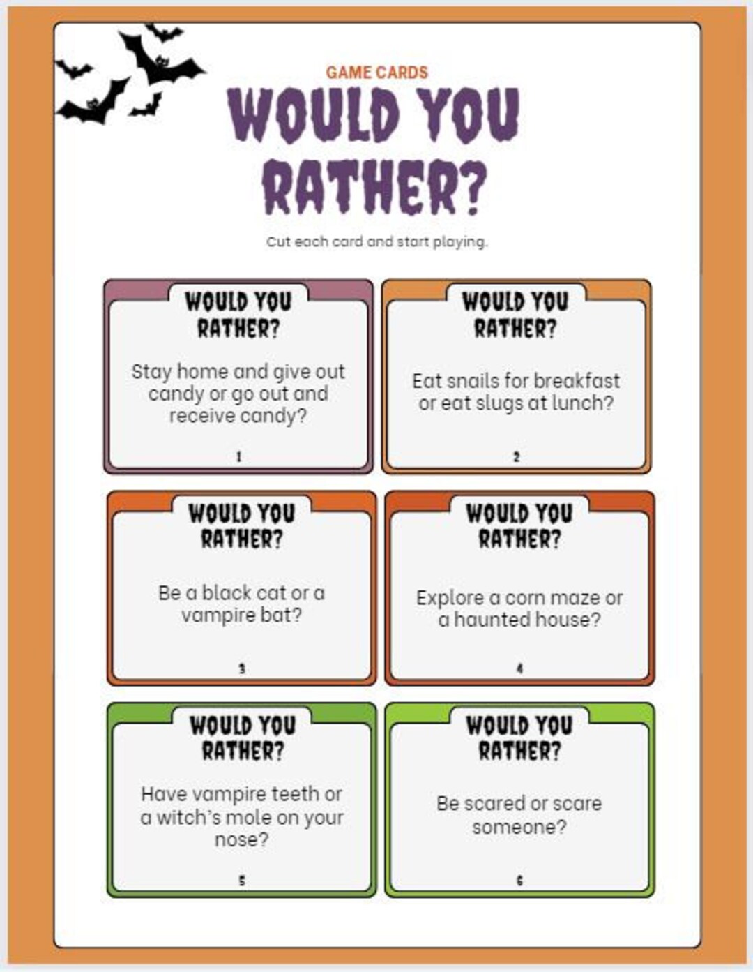 Halloween Would You Rather Party Game for Kids and Adults - Etsy