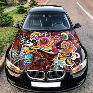 Abstract Flowers Car Hood Wrap, Car Hood Decal, Car Hood Sticker, Hood ...