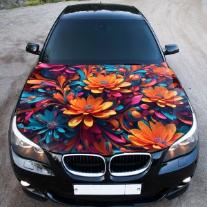 Abstract Flowers Car Hood Wrap, Car Hood Decal, Car Hood Sticker, Hood ...