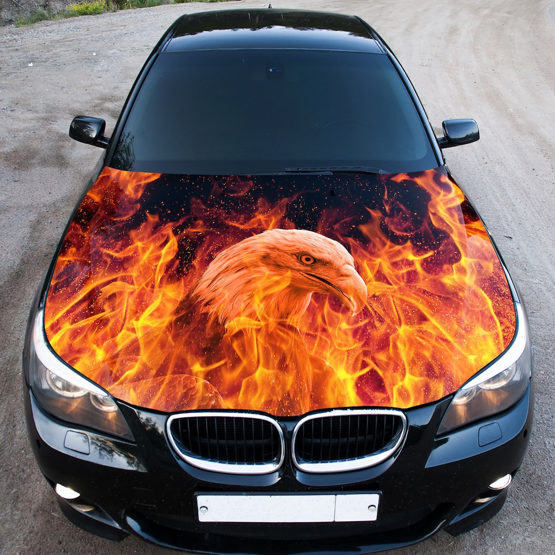 Bald Eagle Flames Car Hood Wrap, Car Hood Decal, Car Hood Sticker, Hood ...