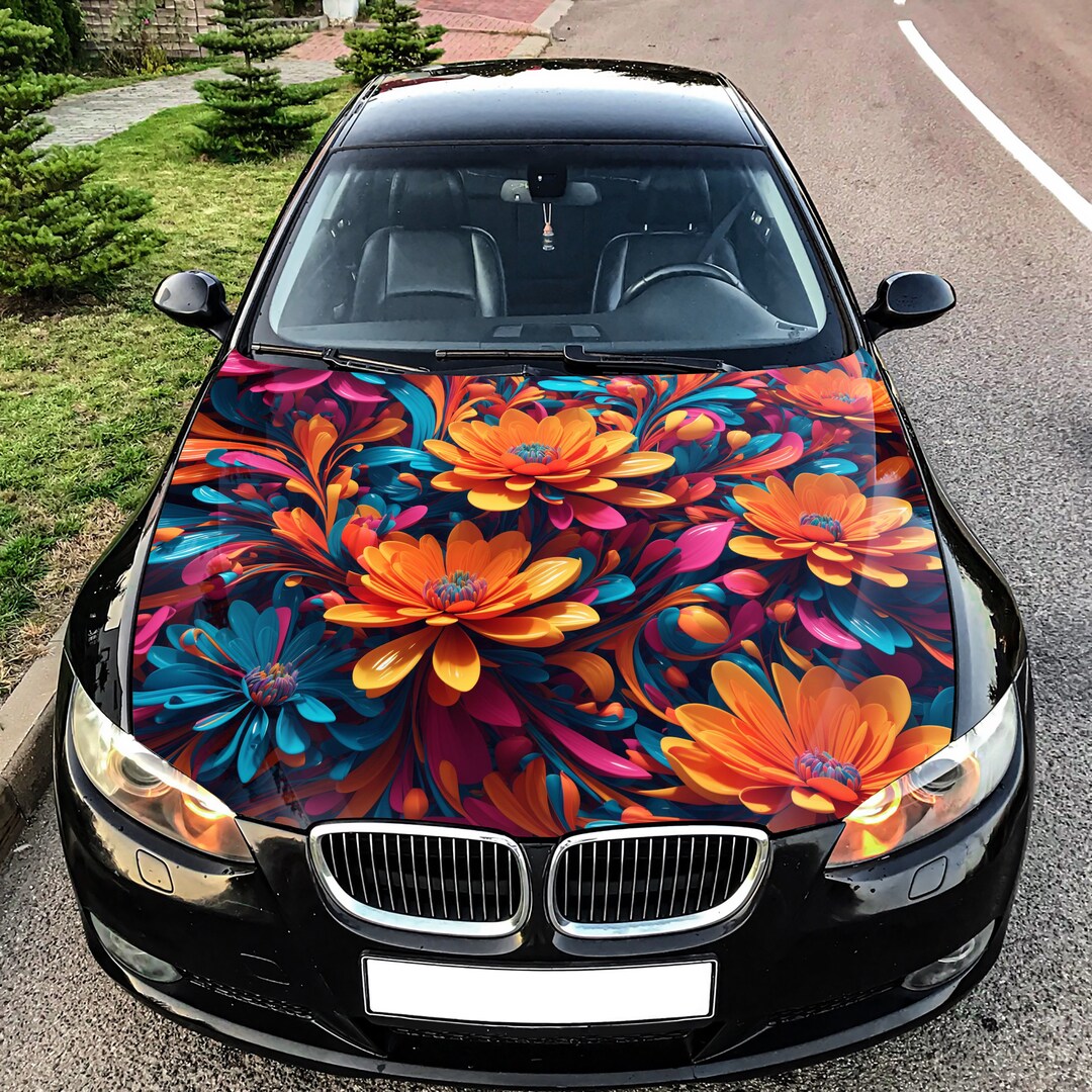 Abstract Flowers Car Hood Wrap, Car Hood Decal, Car Hood Sticker, Hood ...