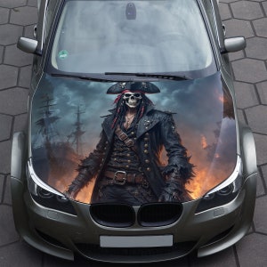 Captain Pirate Skull Car Hood Wrap, Car Hood Decal, Car Hood Sticker ...
