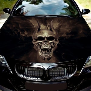Skull Evil Hood Wrap Decal, Vinyl Sticker, Auto Wrap Graphic, Horns ...