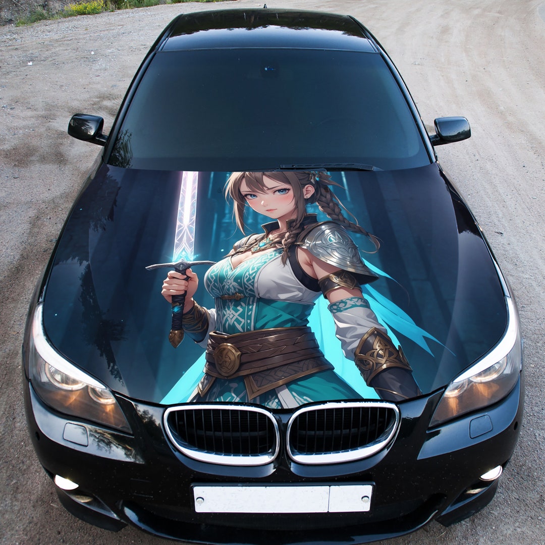 Anime Girl Sword Car Hood Wrap, Car Hood Decal, Car Hood Sticker, Hood ...