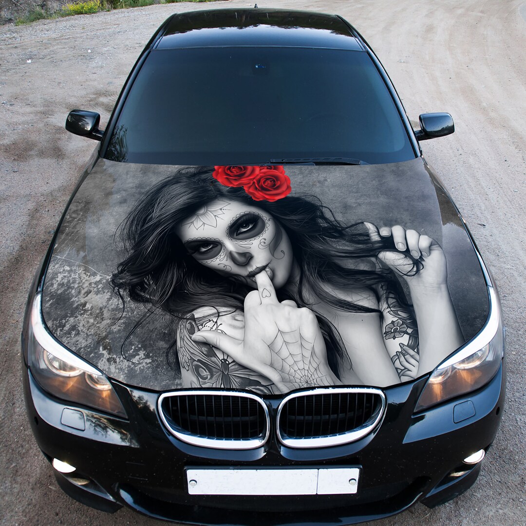 Girl Sugar Skull Car Hood Wrap, Car Hood Decal, Car Hood Sticker, Hood ...